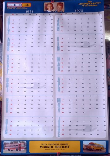 1971-72 Bluebird School Bus Calendar From Warner Fruehauf In Baltimore ...
