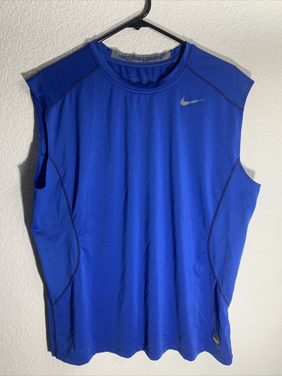 Nike Pro Combat Shirt Mens XL Blue Fitted Dri-Fit T-Shirt Compression ...