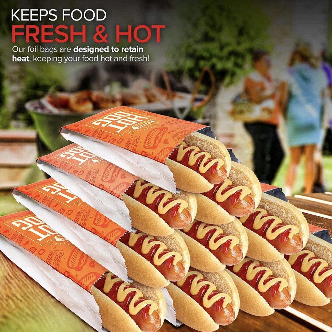 Printed Foil Hot Dog Bag Food Bag 3.5''x9''x1.5'' Perfect for Snack Bar ...