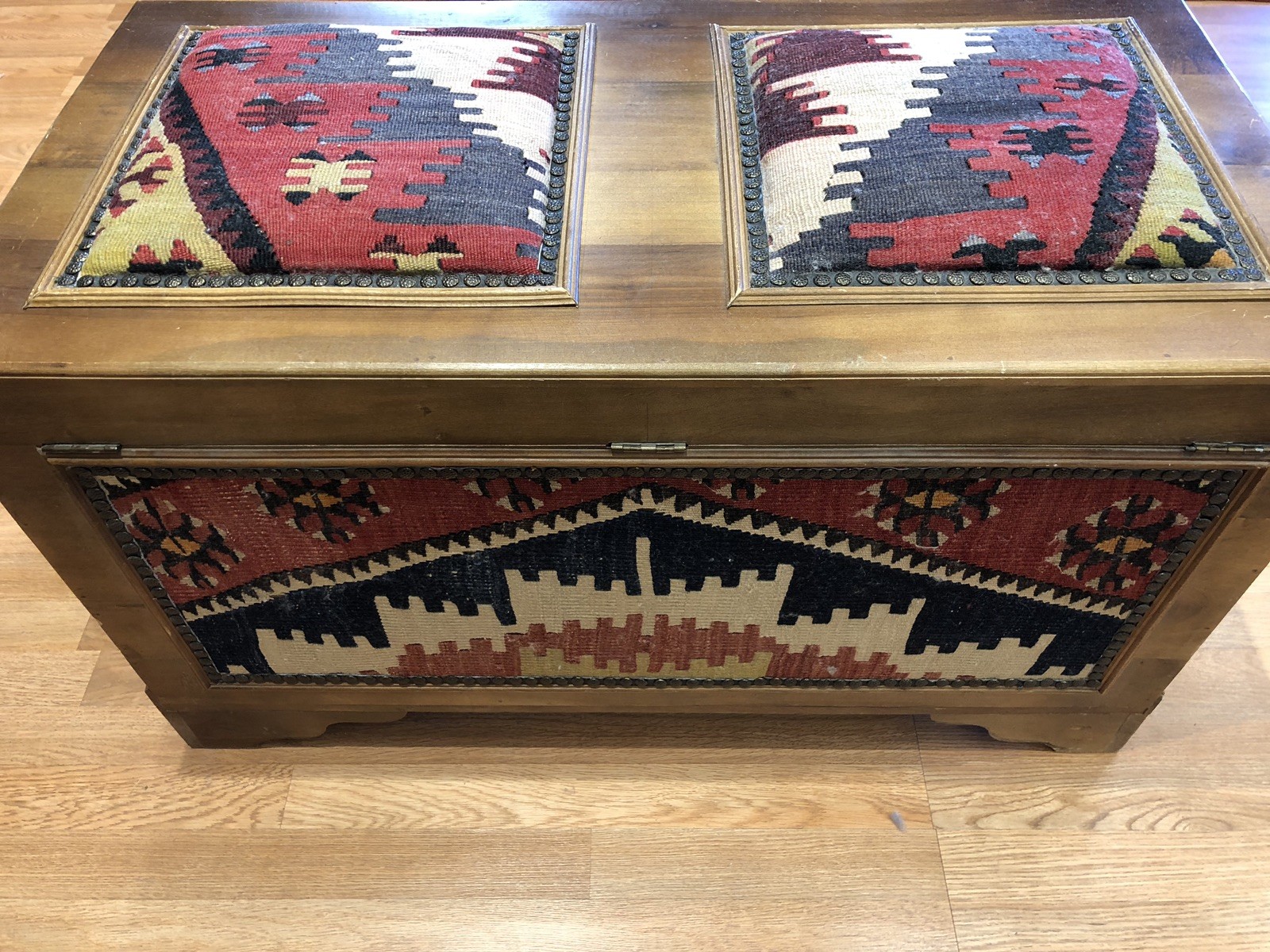 Cedar Chest - Antique Wooden Box - Turkish Kilim Rug Cushions - 19 x 22 ...