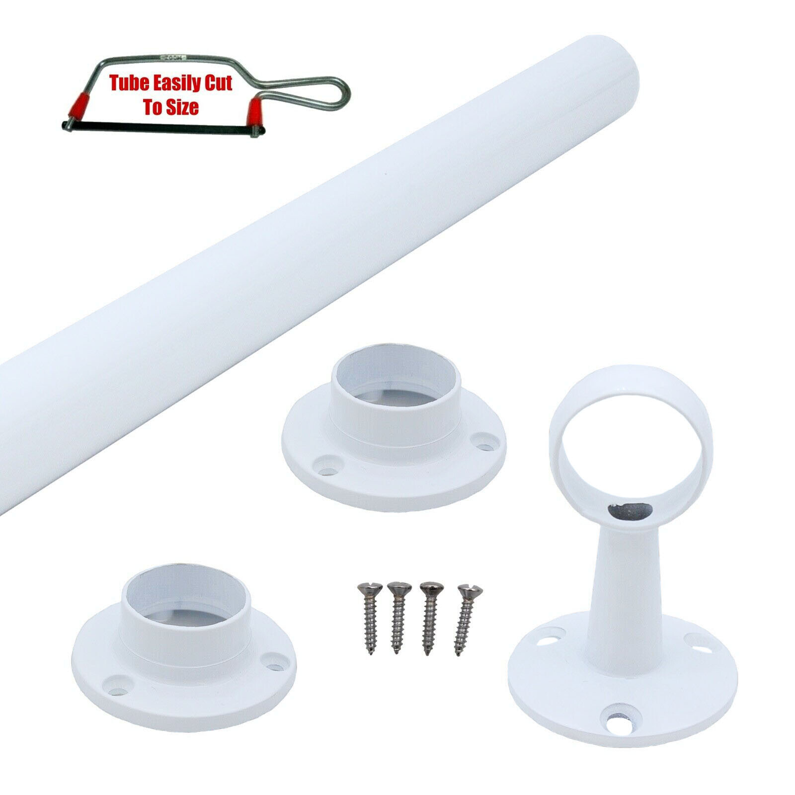 White Wardrobe Hanging Rail Pole 25mm Tube Dress Cloth End Sockets ...