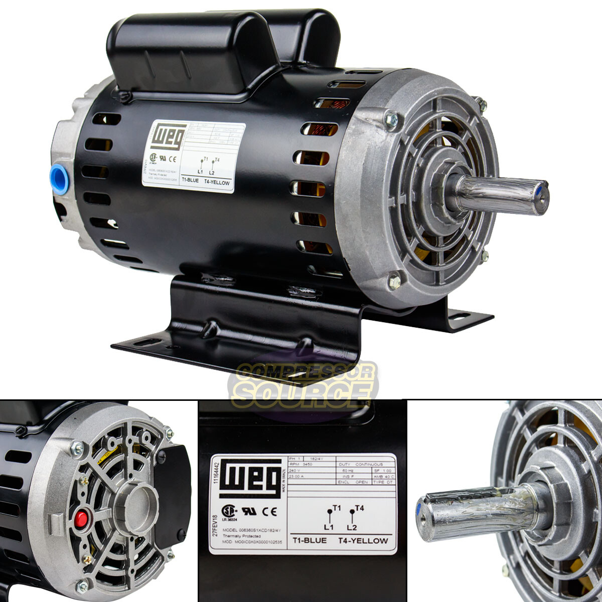 6.4 Hp 3450 RPM Single Phase 240V 56 Frame Electric Air Compressor ...