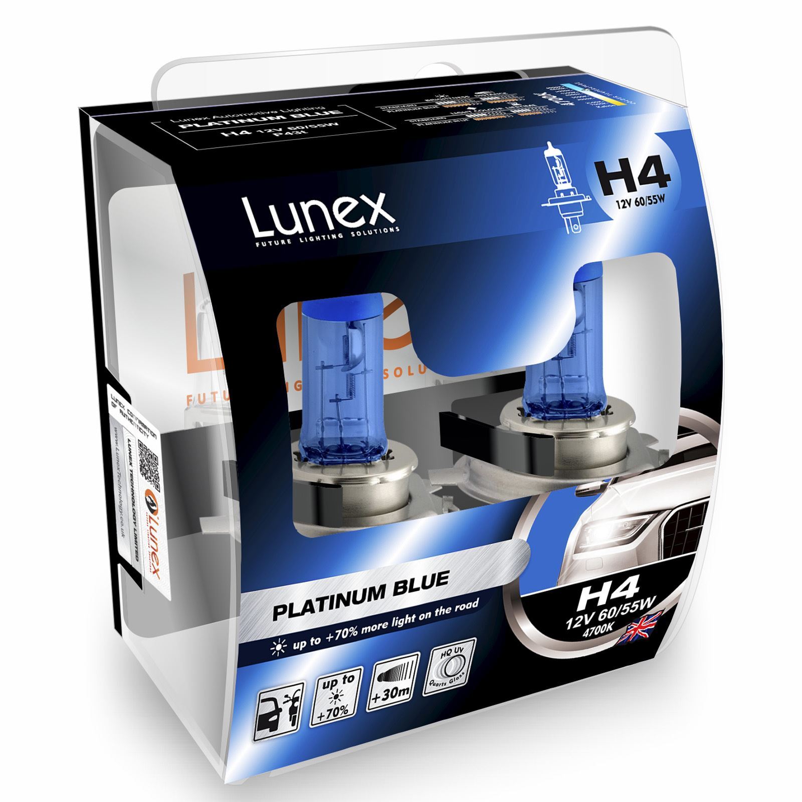 Lunex H4 60/55W 12V Platinum Blue 4700K Max Blue Effect 2 bulbs | eBay ...