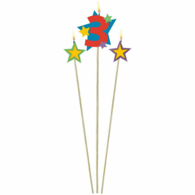 NUMBER 3 BIRTHDAY CANDLES 3PK SET 3RD PARTY SUPPLIES DECORATIONS | eBay ...