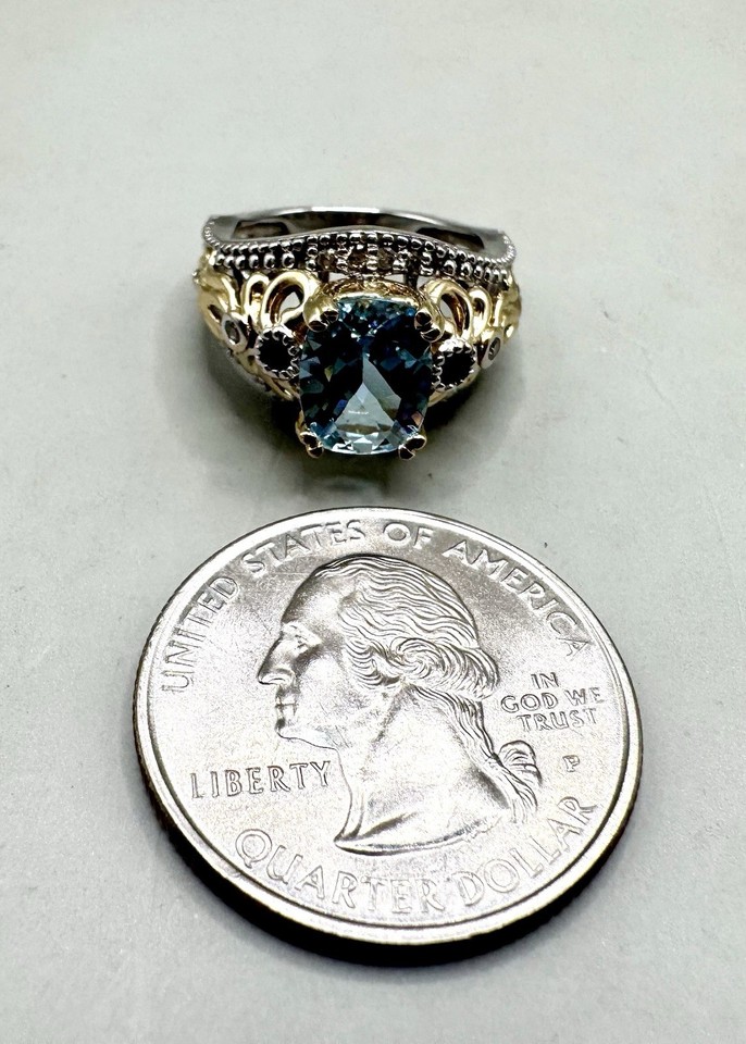 14k Two Tone Gold Michael Valitutti Gems En Vogue Aqua, Sapphire ...