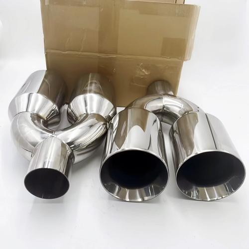 QUAD 4" OUT CHROME EXHAUST TIP STAGGERED L&R PAIR 2.5" INLET DUAL WALL ...