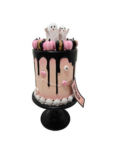GHOULISH Pink Halloween Faux Cake W/ Macarons Pumpkins & Ghosts Tabletop Decor | eBay