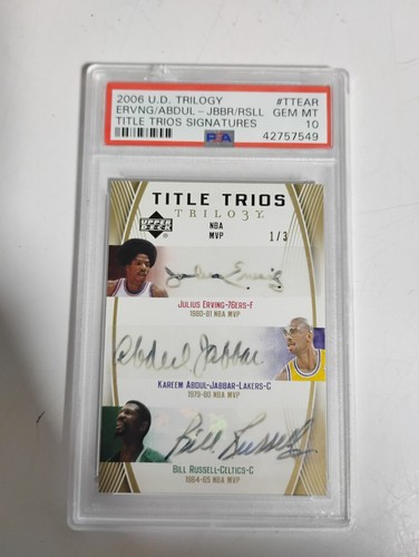 BILL RUSSELL JULIUS ERVING KAREEM ABDUL JABBAR 2006 UD TRILOGY AUTO #1/ ...