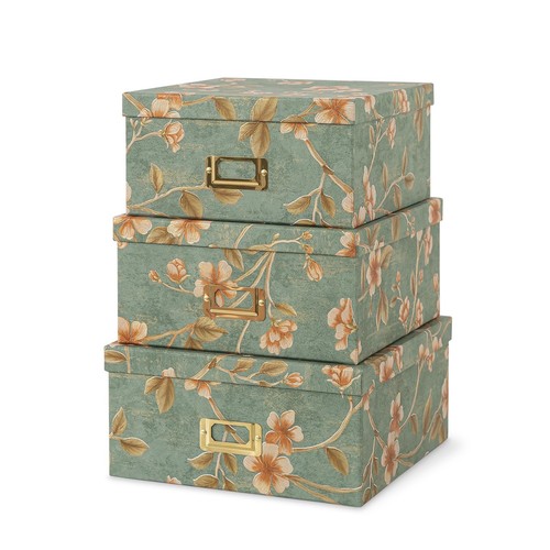 Decorative Cardboard Storage Boxes - Set of 3 Square Stacking Boxes ...