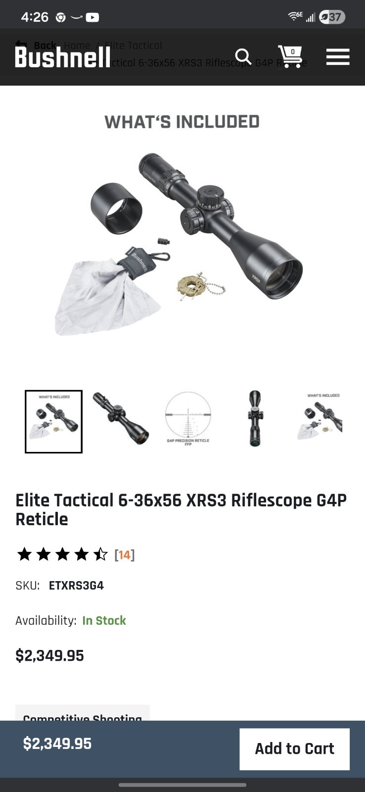 Bushnell Elite Tactical XRS3 Riflescope 6-36x56mm G4P Reticle First ...