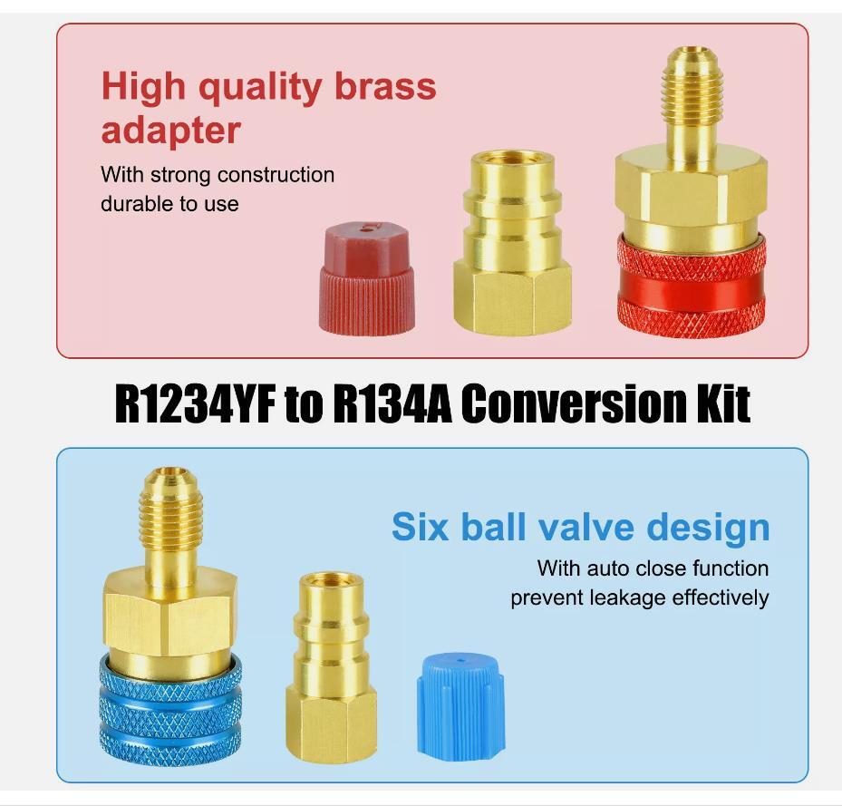 For Car A/C R1234YF to R134A Adapter Kit Quick Couplers High/Low Side ...