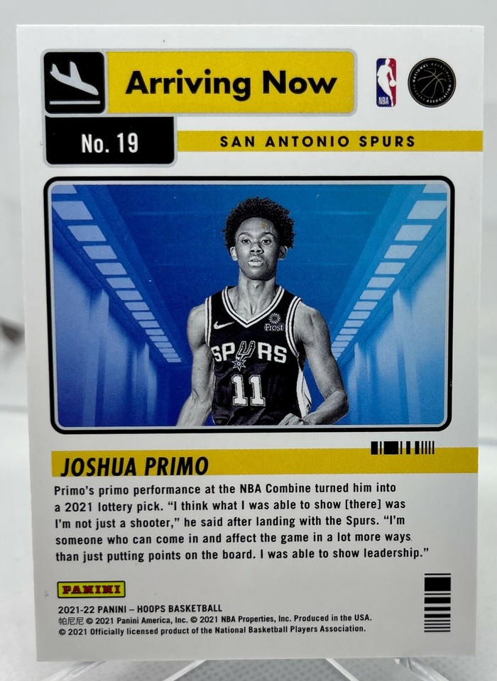 Joshua Primo ROOKIE CARD - 2021-22 NBA Hoops Insert Arriving Now Card ...