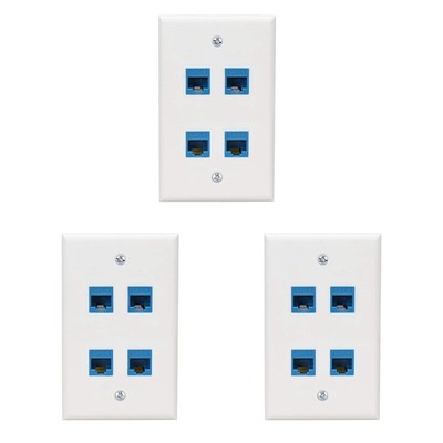 3X Ethernet Wall Plate 4 Port Wall Plate Female-Female Compatible with ...