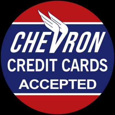 Chevron Gasoline Credit Accepted NEW Sign: 40" Dia. Round USA STEEL TWO ...