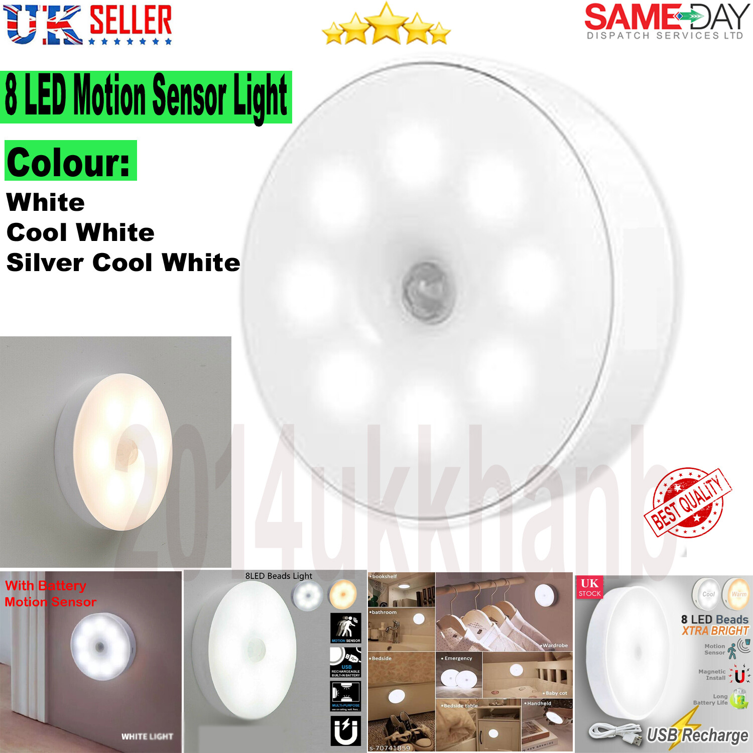 Motion Sensor Wireless Night LED Lights Cabinet Stair Lamp PIR Battery ...