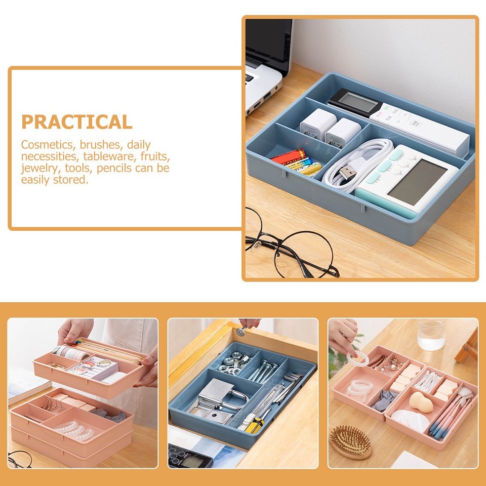 4 Pcs Desk Storage Bin Multi-compartment Drawer Organizer Plastic ...