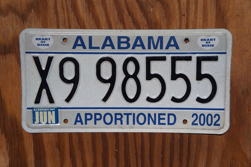 2002 ALABAMA License Plate - APPORTIONED # X9 98555 | eBay