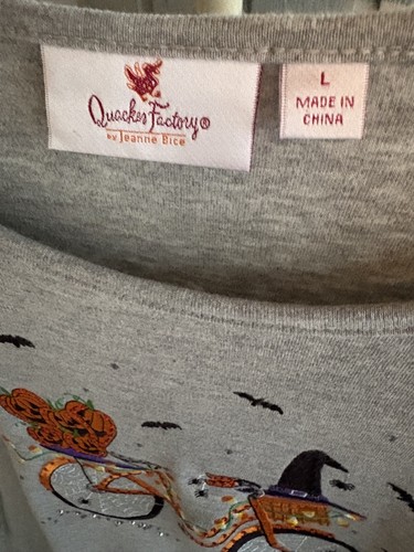 Quacker Factory Halloween long Shirt gray, with pumpkins, Bike, witches ...