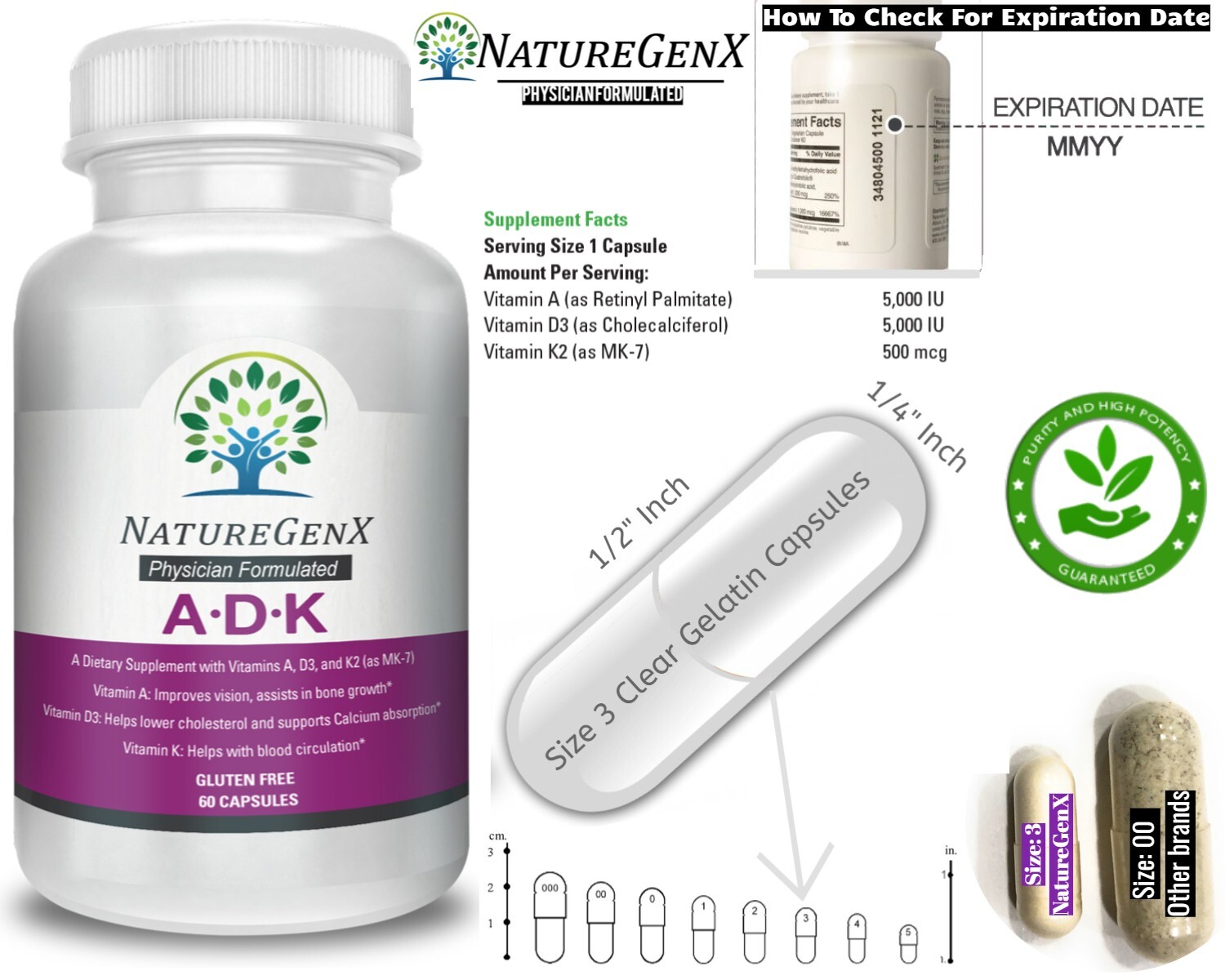 ADK Vitamin Supplement w/ Vitamins A, D3, K2 as MK7 for Bone Heart ...