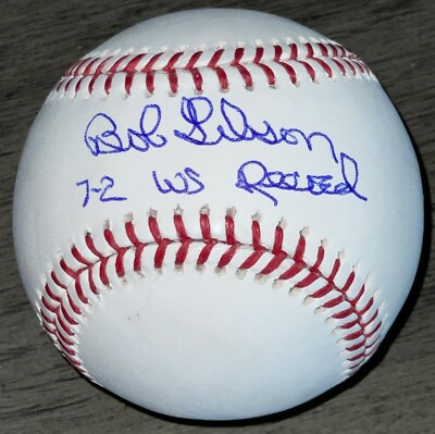 Bob Gibson signed inscribed Cardinals World Series STAT auto baseball ...