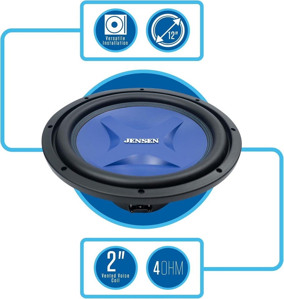 Jensen J4W12 12-Inch Subwoofer | 1200 Watts Peak Power | Blue Woofer ...