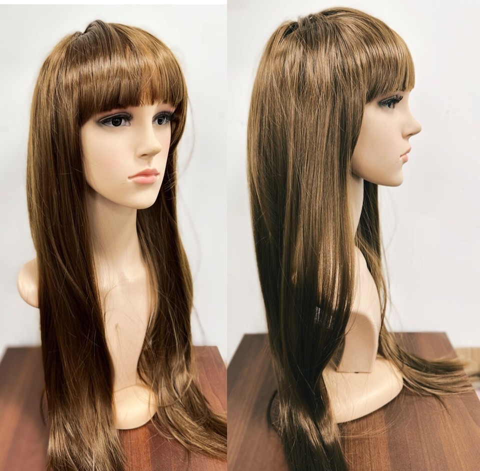 Brown Long Fringe Fancy Dress Wig Costume Cosplay Long Bright Wig Party ...