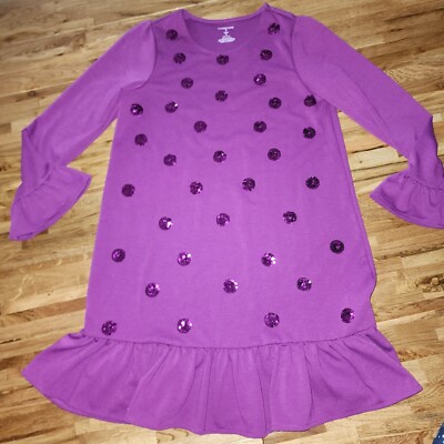 Girls Lands' End Kids Dress Polka Dots Purple Sequence Size 10-12 ...