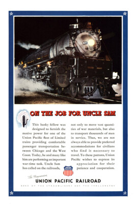 1943 Union Pacific Railroad: On The Job for Uncle Sam Vintage Print Ad ...
