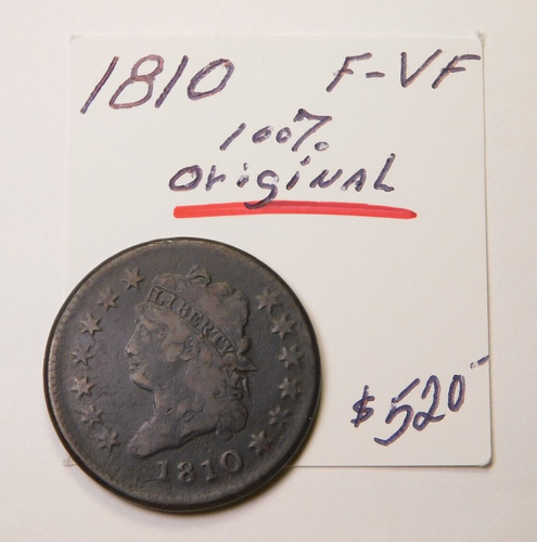SCARCE F - VF 1810 CLASSIC HEAD LARGE CENT - 100% OIRGINAL CHOCOLATE ...