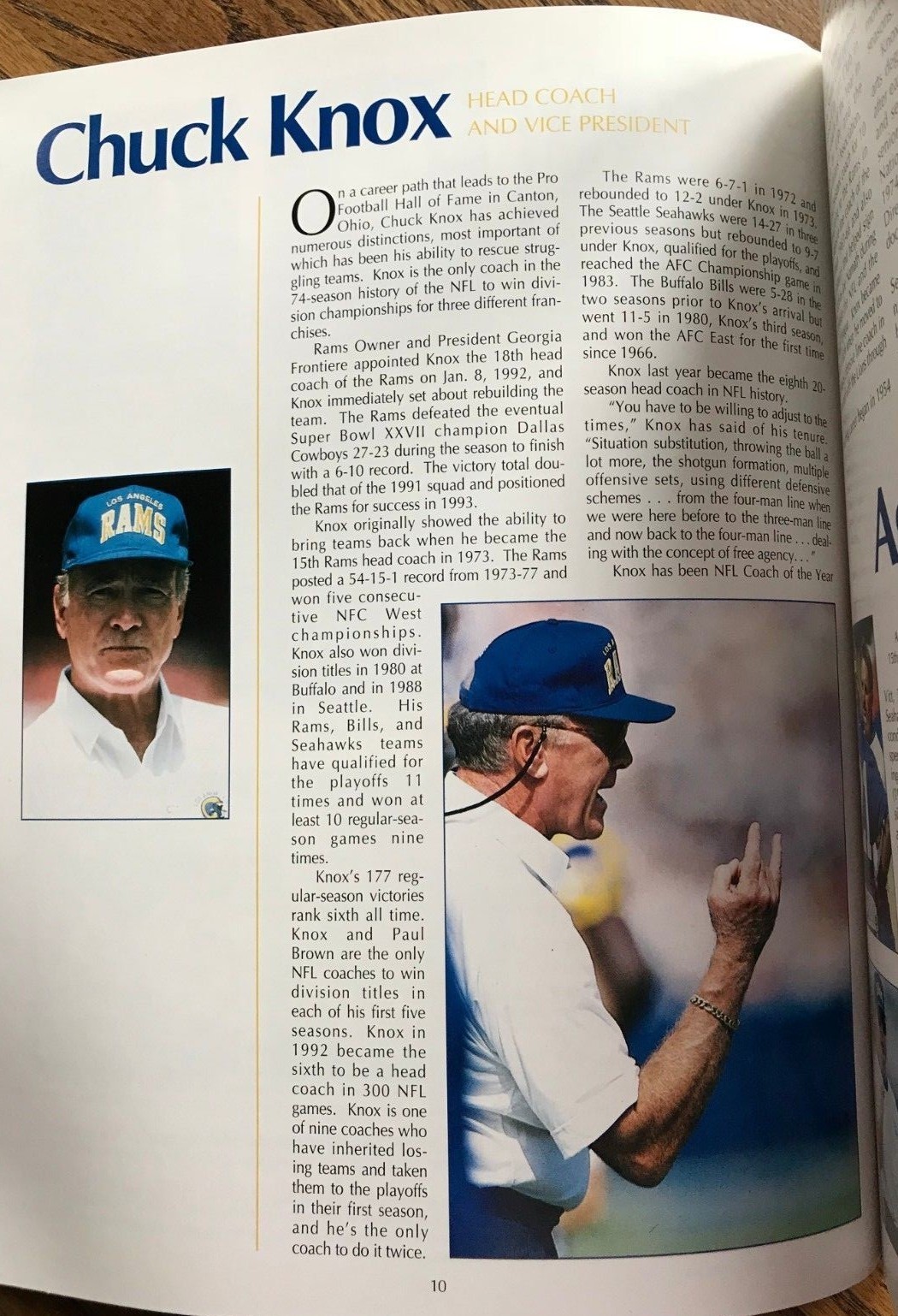 CHUCK KNOX Coach Signed / Autographed 1993 Los Angeles Rams Official ...