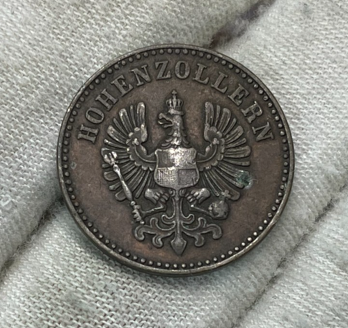 1852 A German Hohenzollern 1 Kreuzer Coin 30,000 Mintage RARE High ...