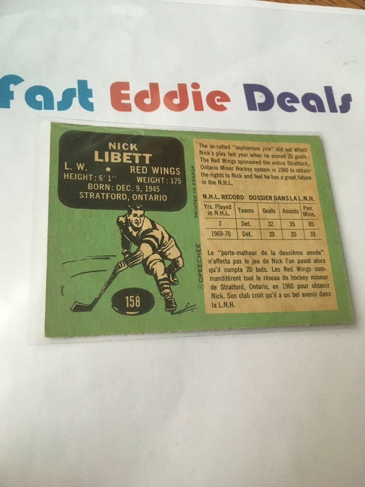 1970-71 O-PEE-CHEE HOCKEY CANADA NICK LIBETT CARD 158 DETROIT RED WINGS ...