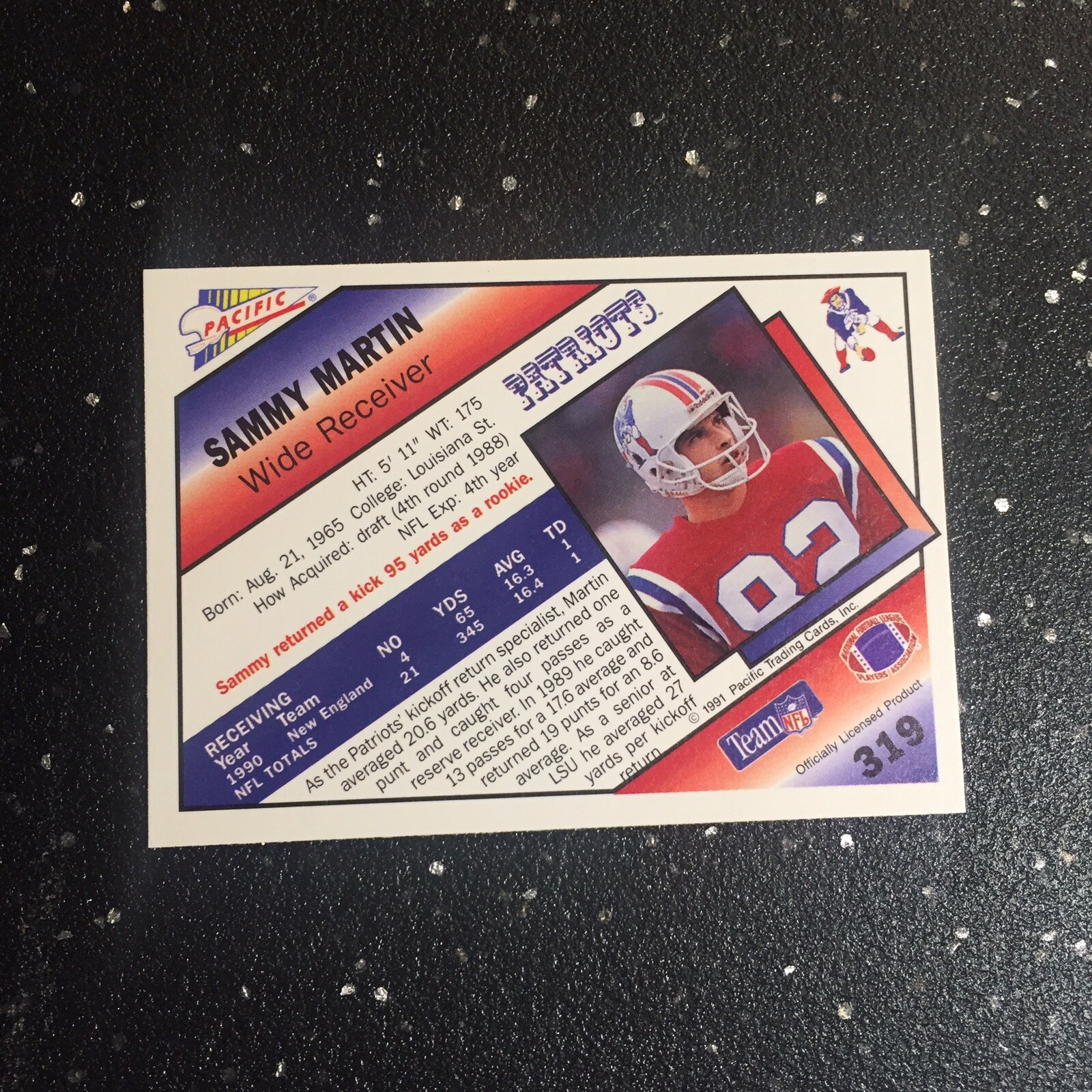 Sammy Martin 1991 Pacific Football #319 NFL New England Patriots Wide ...