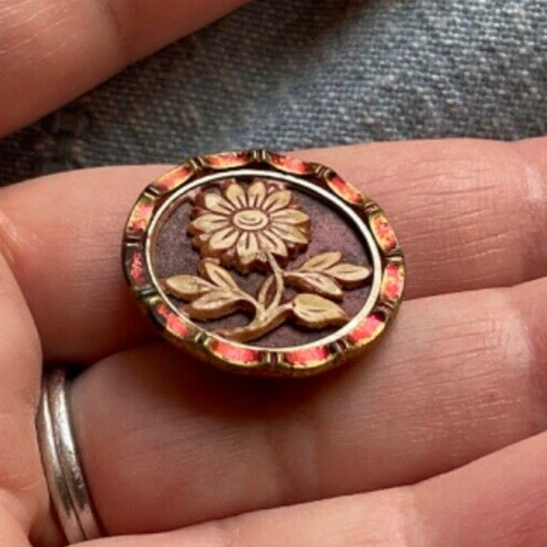 Antique Vintage Red Tinted Metal & Ivoroid Button - Flower Daisy - 7/8 ...
