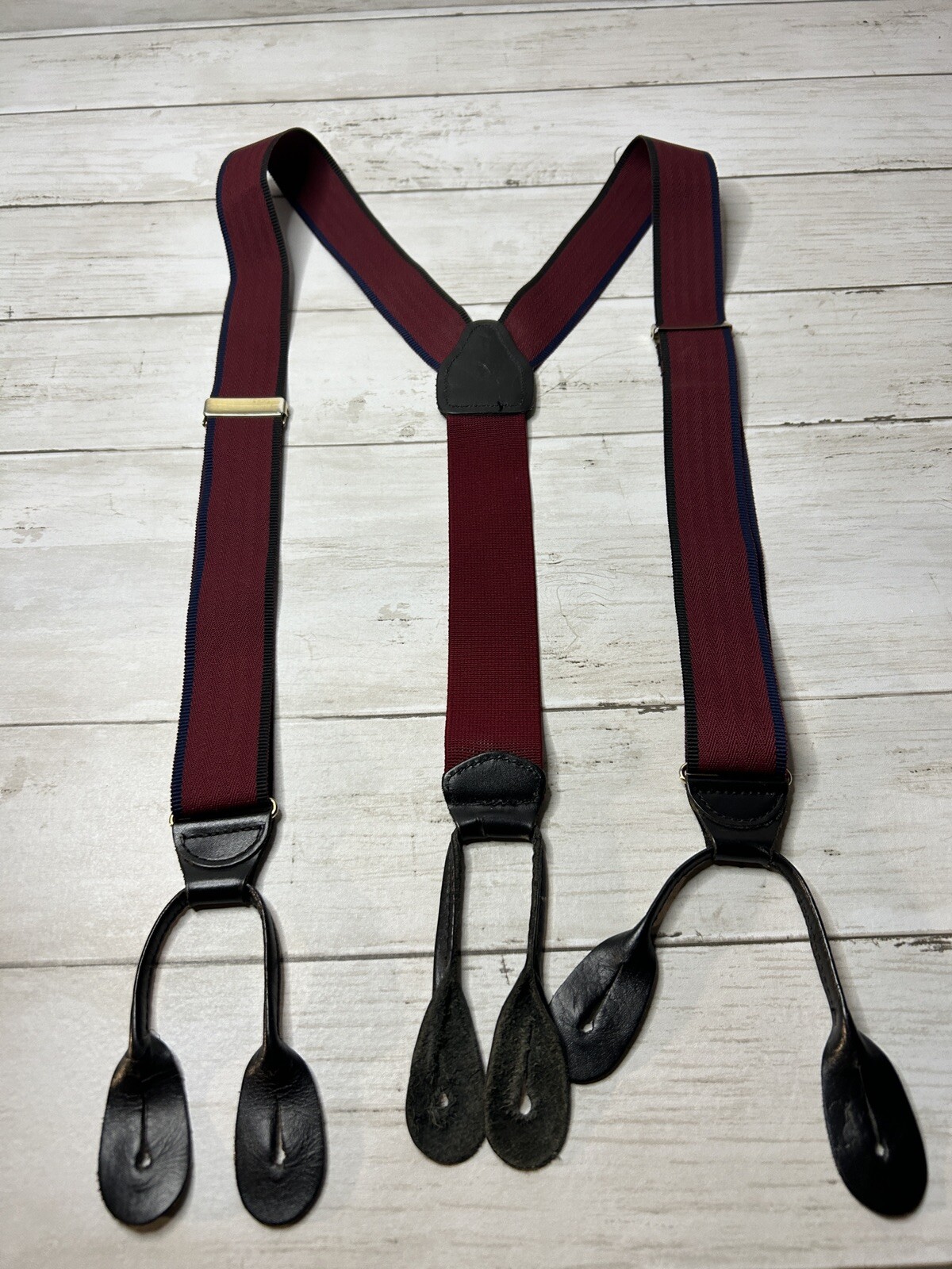 CAS Made in Germany Maroon and Blue Striped Leather Brace Suspenders | eBay