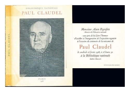 HUBERT, MARIE-CLOTILDE. BIBLIOTH QUE NATIONALE (FRANCE) Paul Claudel, (1868-1955 | eBay