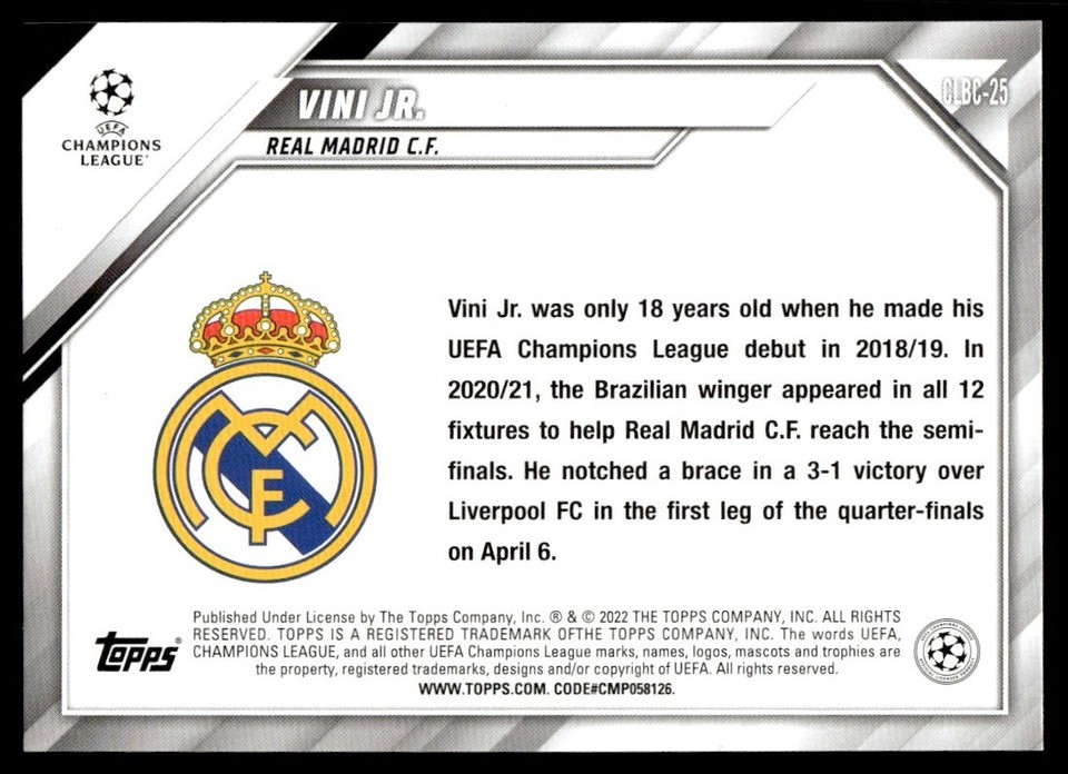 2022 Topps Champions League Trading Card Day Vini Jr. Real Madrid CF # ...
