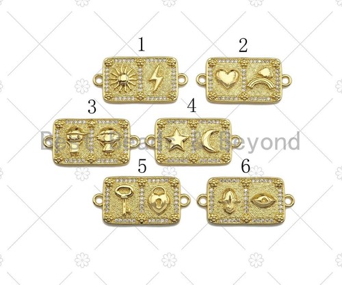 18k Gold Medallion Rectangle Charms, Gold Bar Connector, Star Moon ...