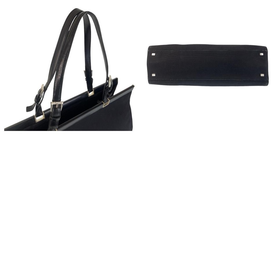 PRADA Triangular Logo Canvas Tote Bag Black Silver Women’s Authentic ...