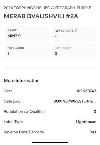 2024 Topps Noche UFC Merab Dvalishvili Autograph Auto Purple /25 PSA 9 ...