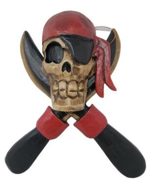 Small Wood Pirate Skull Cross Knives Wall Decor 9x8" Tiki Bar ManCave ...
