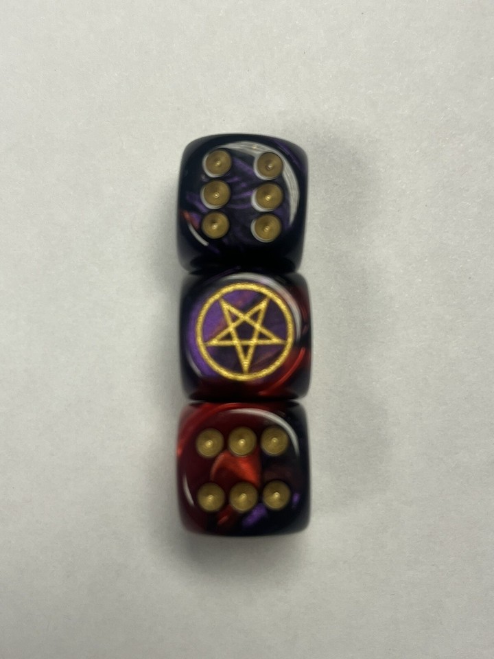 Santa Satanic 3D6 Swirled Purple & Red Dice W/a Gold Pentagram on the 1 ...