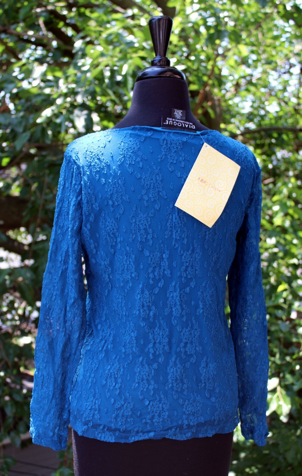 QVC Dialogue Beautiful Detail Blue Lace Long Sleeve Shirt Women's Size ...