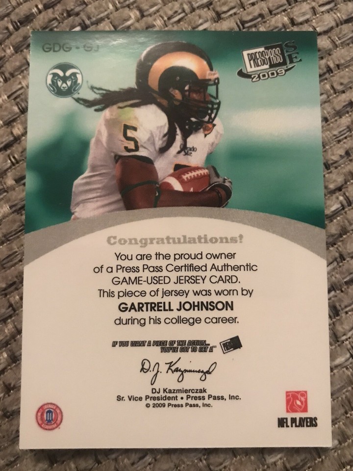 2009 Press Pass SE Game Day Gear Jerseys Silver #GDGGJ Gartrell Johnson ...