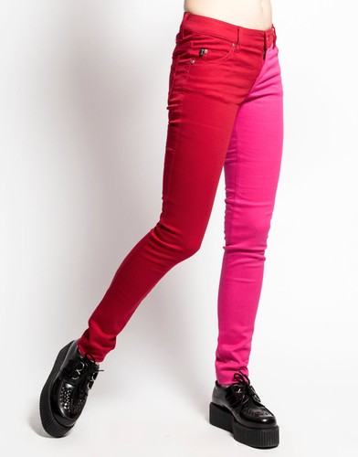 TRIPP RED PINK SPLIT LEG PANTS PUNK ROCKER JEANS SLIM SKINNY RAVE ...