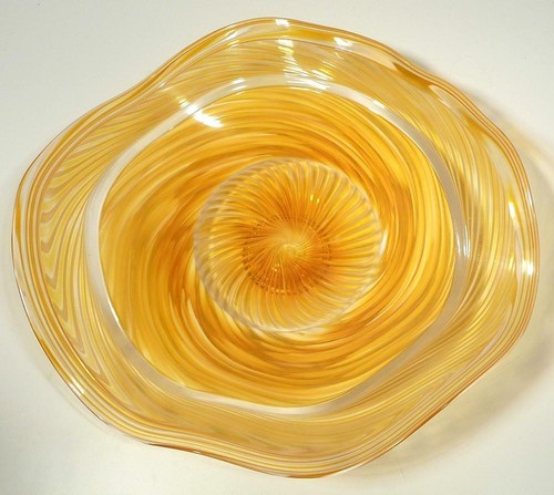 HAND BLOWN GLASS ART WALL/TABLE PLATTER, DIRWOOD GLASS, INCALMO & CANE ...