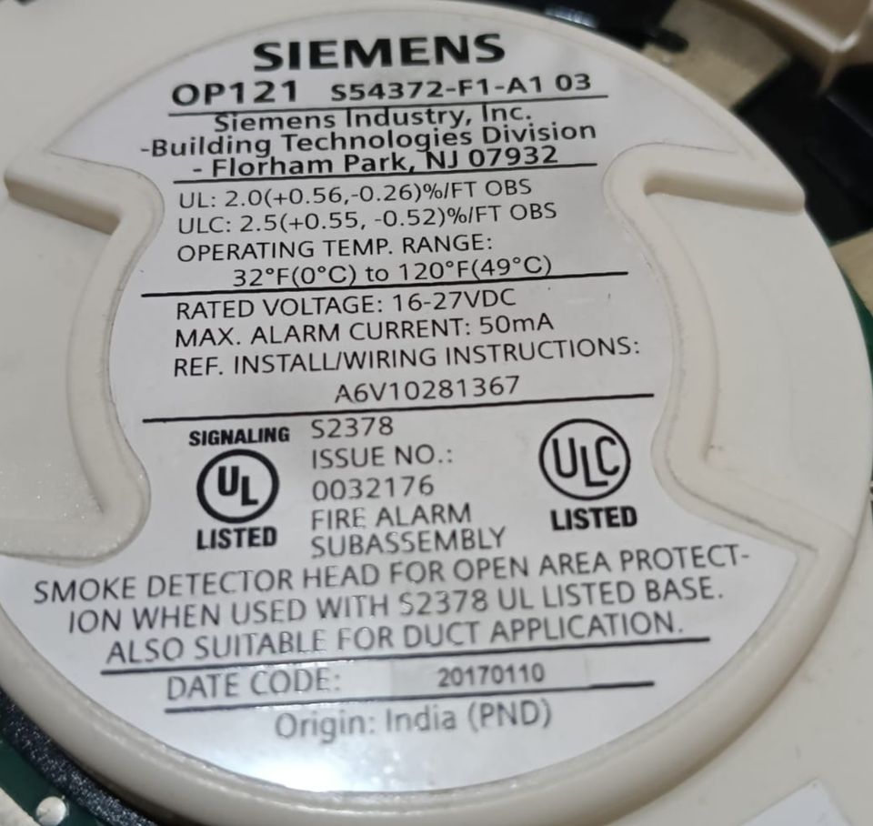 SIEMENS OP921 Fire Alarm Photoelectric Addressable Smoke detector | eBay
