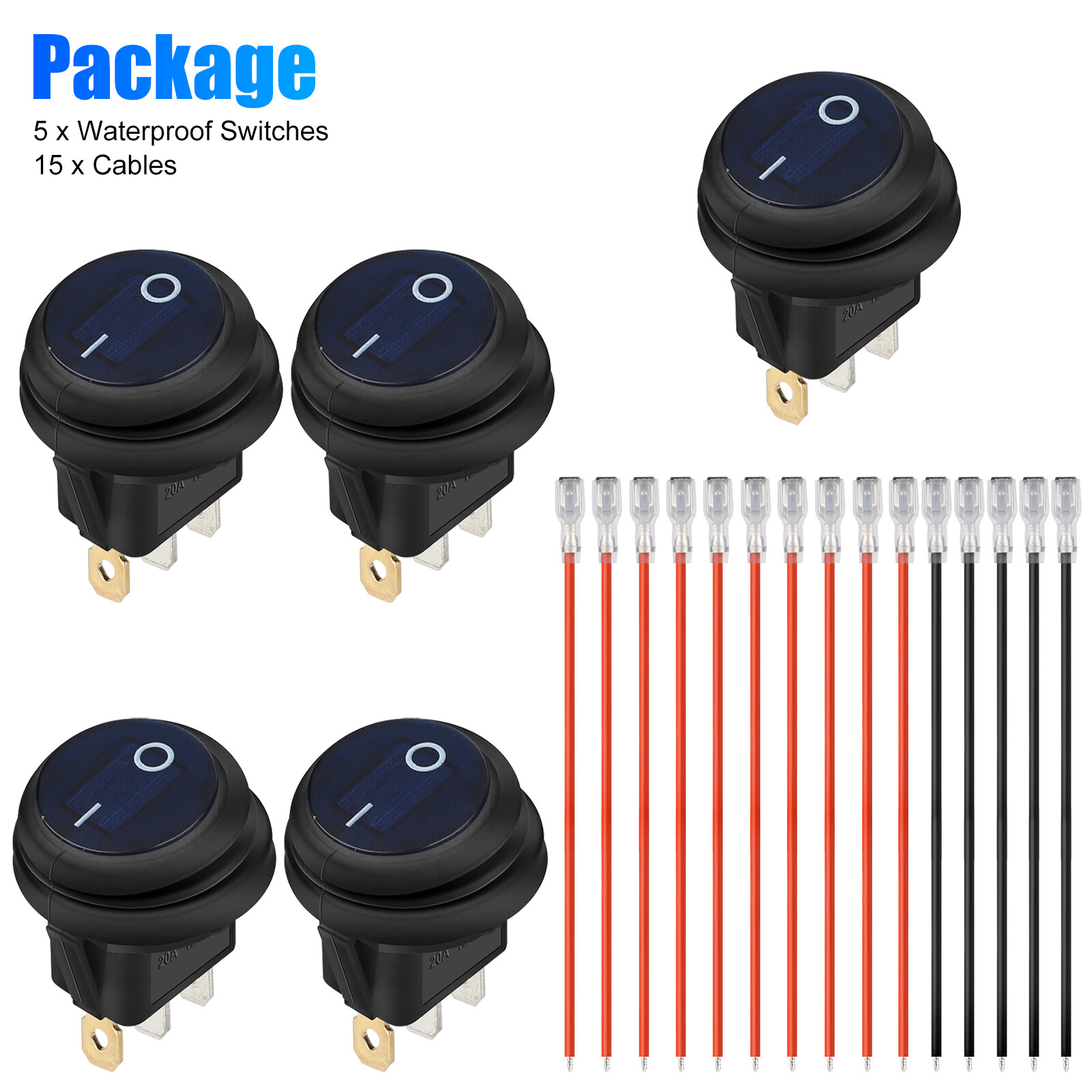 5X Waterproof Blue LED Light 12V Round Toggle Switch Car Auto Boat ON ...