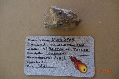 NWA 2965 Fossil Meteorite 35 gr. EL3 From Al Haggounia. Morocco | eBay