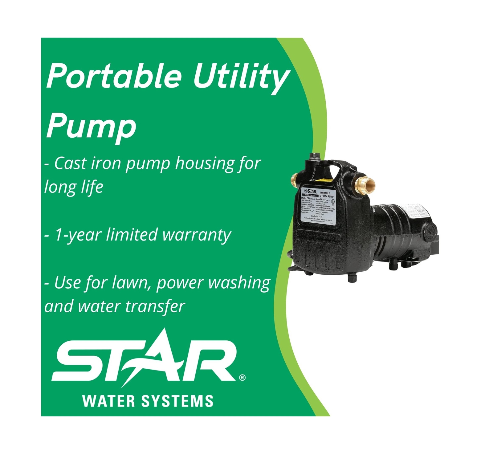 Star Water Systems Pumpmate Portable Utility Pump 1/2 HP CS511 for sale ...